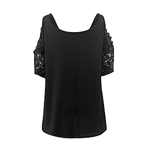 Women's 2022 Summer Tops,Womens Summer Casual Zip Up Fashion Printed Off Shoulder Mid Sleeve T Shirt Top Womens T Shirts Top Black-p5