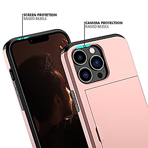 Nvollnoe for iPhone 13 Pro Case with Card Holder Heavy Duty Protective Dual Layer Shockproof Hidden Card Slot Slim Wallet Case for iPhone 13 Pro for Men&Women(Rose Gold)