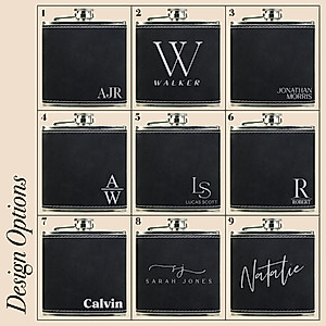 Personalized Flask For Wedding Gift. Customized Flask Gift Set. Engraved Leatherette Flask With Optional Gift Box For Groomsmen Gifts. Engraved Flask (Black & Silver)