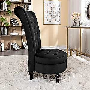 Container Furniture Direct Royal High-Back Velvet Accent Chair for Vanity with Storage and Luxurious Upholstery, Retro Design and Versatile Usage for Living Room, Bedroom, Lounge and Office, Black