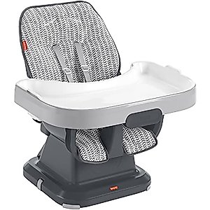 Fisher-Price Baby to Toddler High Chair SpaceSaver Simple Clean Portable Dining Seat & Booster with Washable Deep Tray & Liner, Pencil Strokes