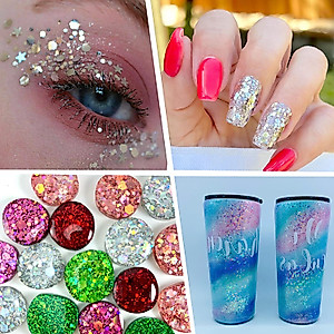 Holographic Chunky Glitter, Set of 36 Colors Craft Glitter Sparkle Sequins, Cosmetic Glitter Flake for Epoxy Resin, Body, Face, Eye, Nail Arts, Slime Making, Wedding Festival Party Decoration