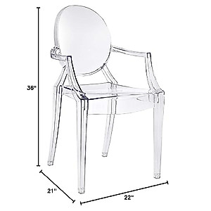 Modway Casper Modern Acrylic Stacking Kitchen and Dining Room Arm Chair in Clear - Fully Assembled