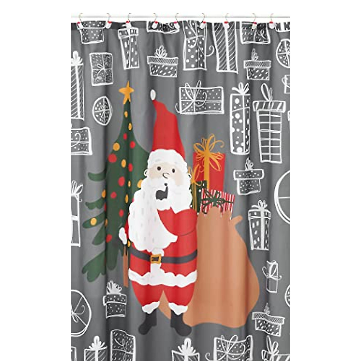 17-Piece Christmas Holiday Bathroom Accessory Set with | Resin Liquid Soap Pump| Bath Rug | Shower Curtain | 12 Curtain Hooks | 2 Hand Towels| Gift Box Set | Xmas Decor (Silly Santa)