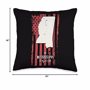 Mississippi State Map USA Throw Pillow, 16x16, Multicolor