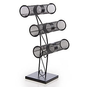 Displays2go Three Tiered Display Stand for Bracelets Necklaces Earrings Watches, Black, 6-Pack