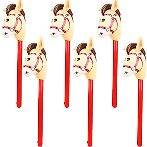 Haconba 6 Pieces 40 Inch Inflatable Stick Horse Inflatable Cowboy Cowgirl Horse head Stick Pony Stick Balloon for Christmas Birthday Theme Parties Home Decoration