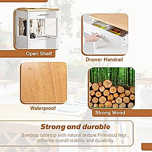 JY QAQA 22" Kitchen Island on Wheels with Storage Cabinet Kitchen Cart Cabinet with Shelves, Cart Handle for Towel Rack or Free Mobility, Portable Islands for Kitchen,White