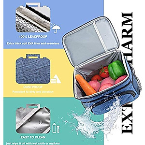 ExtraCharm Insulated Lunch Bag for Women/Men - Reusable Lunch Box for Office Picnic Hiking Beach - Leakproof 12-Can Coke Cooler Tote Bag Organizer with Adjustable Shoulder Strap for Adults - Black