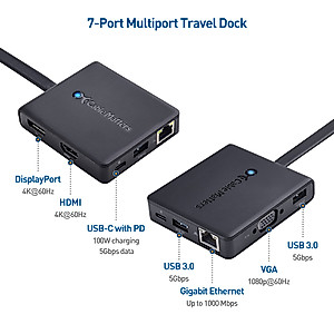 Cable Matters 7-in-1 USB C Hub with Triple Display (HDMI, DisplayPort, VGA), 2x USB 3.0, Gigabit Ethernet, 100W Charging - Thunderbolt 4 /USB 4 /USB4 Compatible with MacBook Pro, Dell XPS, Surface Pro
