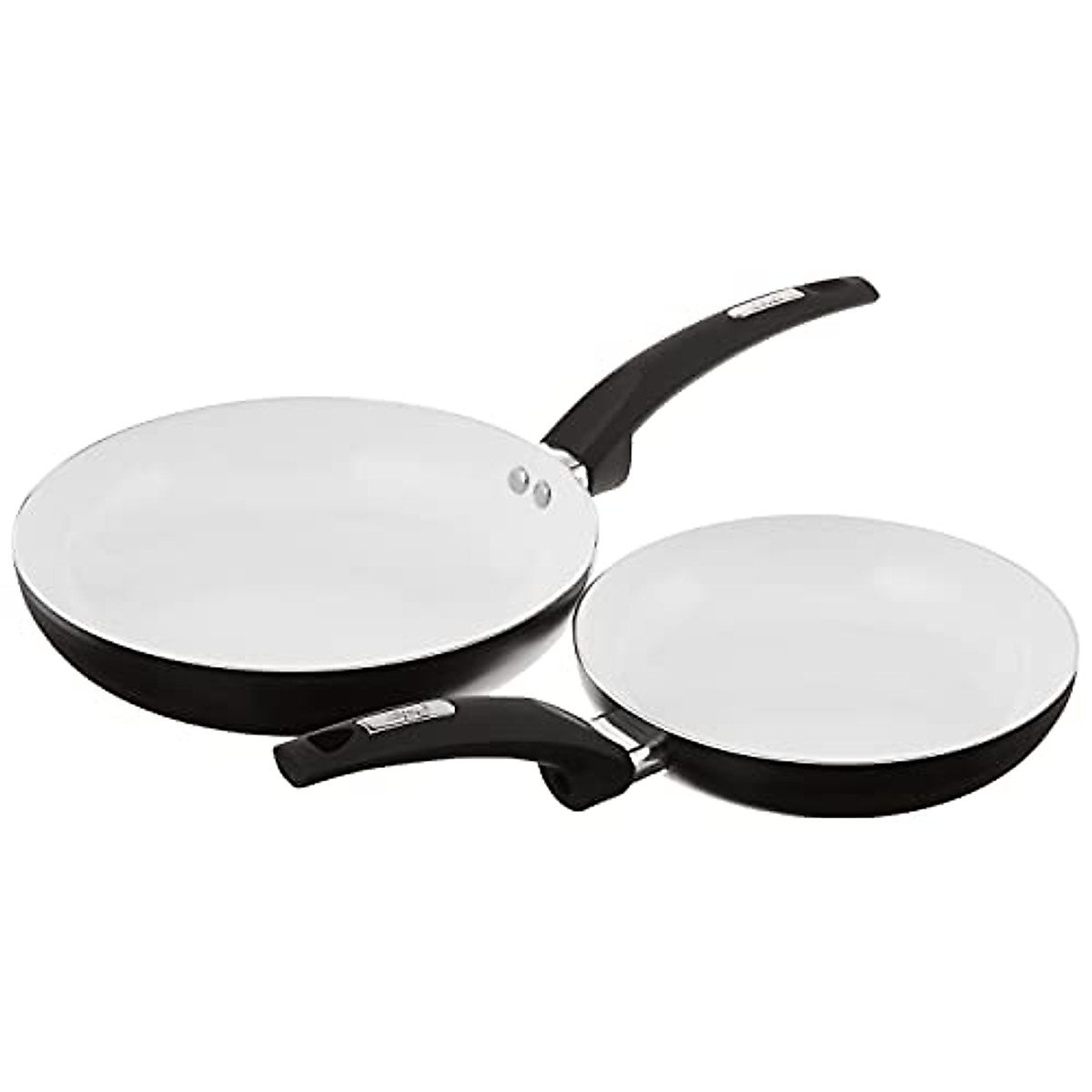 Oster Herstal Aluminum Cookware Set with Ceramic Non-Stick and Soft Touch Bakelite Handle with Tempered Glass Lids, 11-Piece, Black w/White Interior