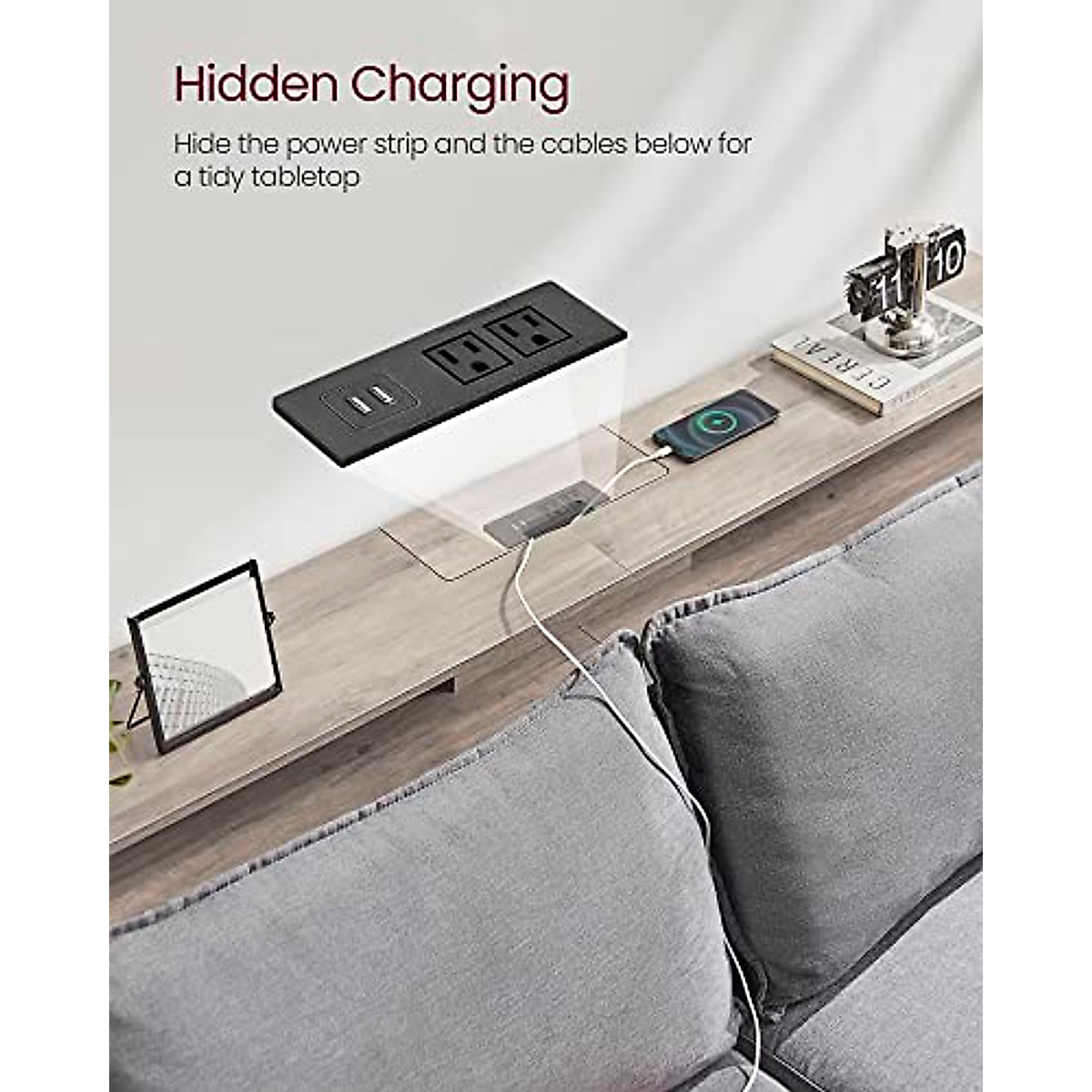 VASAGLE Narrow Console Table - 70.9 Inch Sofa Table with 2 Outlet and 2 USB Ports, Long Entryway Table for Hallway, Behind The Couch, Home Office or Living Room ULNT118B02