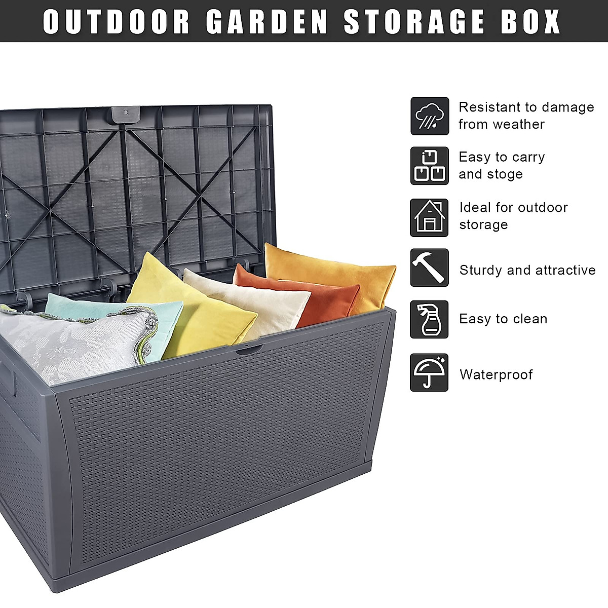 HomVent 120 Gallon Resin Rattan Deck Box, Waterproof Storage Deck Box, Outdoor Storage Container Rattan Style Storage Box for Patio Gardening Tools, Cushions, Pool Accessory, Pillows (Grey)