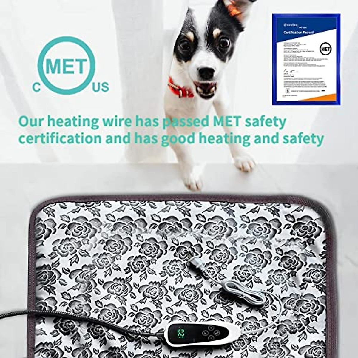 GOLOPET Pet Heating Pad, 18x18 in,Cat Heating pad Waterproof, with Smart Thermostat Switch, Adjustable Dog Heating pad, with Chew Resistant Steel Cord.Complimentary Two Flannel Covers