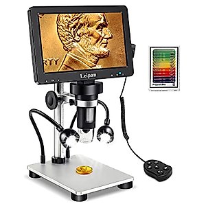 7" LCD Digital Microscope 1200X,Leipan 12MP Coin Microscope with Screen for Adults,1080P Video Microscope with 12pcs Slides,Wired Remote,2 Side Lights,Windows/Mac OS Compatible…