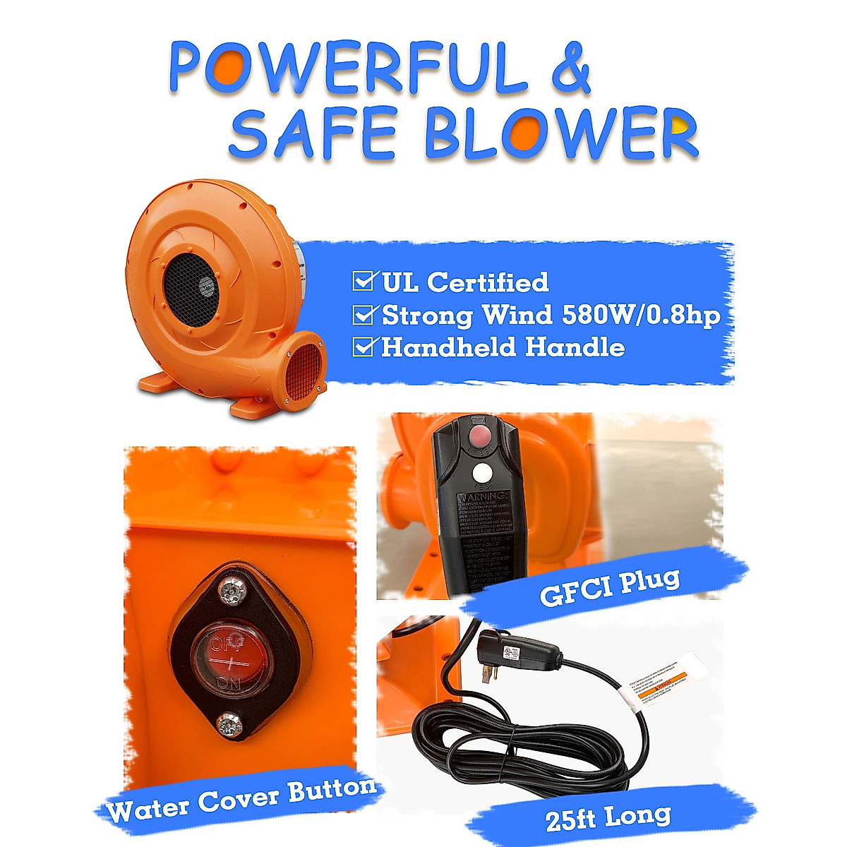 ACTION AIR Inflatable Water Slide, Shark Bounce House with Slide for Wet and Dry, Playground Sets for Kids Backyard, Water Spray & Water Pool, Durable Sewn with Extra Thick Material