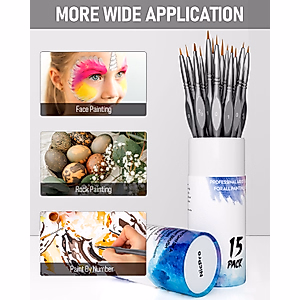 Nicpro Fine Detail Paint Brush Set, 15PCS Fine Tip Miniature Painting Brushes for Fine Detailing, Miniature Model 40k, Paint by Numbers & Acrylic, Watercolor, Oil Painting- with Container