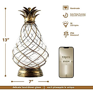 MOZEAL Extra Large Glass Pineapple Light,13 in Lantern Decorative,IP44 Waterproof,6 Hours Timer,Battery Operated,As a Gift,for Farmhouse/Garden/Outdoor/Patio/Porch/Table/Backyard/Beach/Mantle Decor