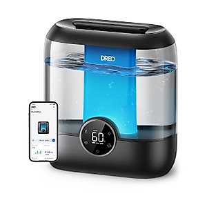 Dreo Smart Humidifiers for Bedroom, 6L Top Fill Supersized Cool Mist Humidifier for Large Room, 60 Hour Runtime, Quiet Ultrasonic Humidifiers for Plants, Baby, Indoor, Home, Night Light, Black