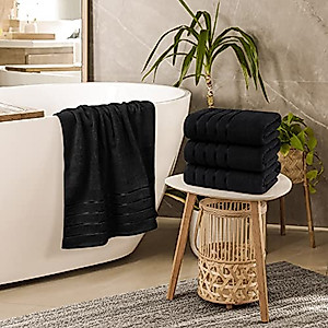 Utopia Towels 4 Pack Premium Viscose Oversized Bath Towels Set, 100% Ring Spun Cotton (27 x 54 Inches) Highly Absorbent, Quick Drying Shower Towels for Bathroom, Spa, Hotel and Travel (Black)