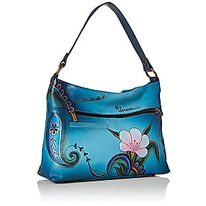 Anna by Anuschka Hand Painted Leather Women's Large Shoulder HOBO, Denim Paisley Floral