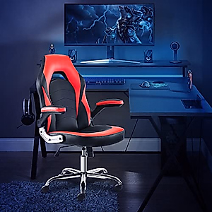 JHK Gaming Chair - Office Chair Desk Chairs with Wheels Computer Chair with Flip-up Armrest and Height Adjustable Swivel Chair Splicing PU Leather Chair Home Office Chair with Lumbar Support