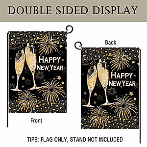 Artofy Happy New Year 2023 Eve Home Decorative Garden Flag, Yard Lawn Fireworks Outside Decor, Celebration Party Winter Outdoor Small Burlap Decoration Double Sided 12 x 18