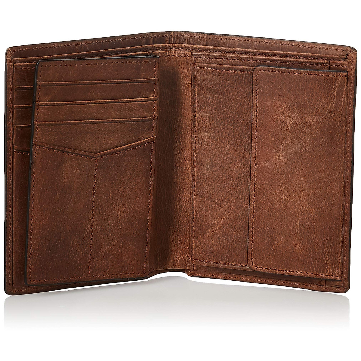 Fossil Men's Derrick Leather RFID-Blocking Large Capacity International Combination Bifold Wallet, Brown