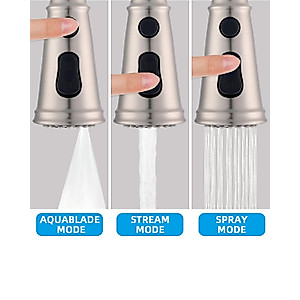 Pull Down Kitchen Faucet Head Replacement, 3-Function Kitchen Sink Faucet Head Sprayer Head Nozzle with 10 Adapters, Compatible with Moen, American Standard, Delta, Kohler Faucets-Brushed Nickel