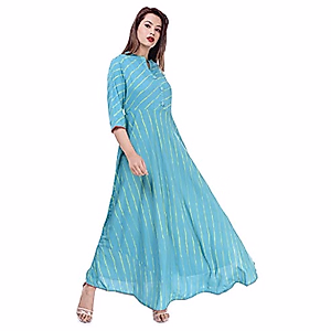 Ramkudi Indian Women's Printed Cotton Kurti Top (Aqua-Blue)