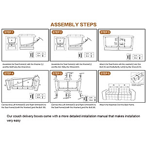 BEDHOURS 83" Sofa Couch, Handcrafted Faux Leather 3-Seat Sofa, Mid Century Modern Couch, Comfort Deep Seat Sofa with Side Pocket & Adjustable Headrest for Living Room Apartment Office, Beige