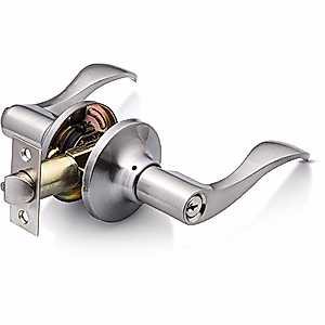 Berlin Modisch Entrance Lever Door Handle [Lock with Two Keys] for Office or Front Door with a Satin Nickel Finish, Reversible for Right & Left Side, Entry Lever Classic Series