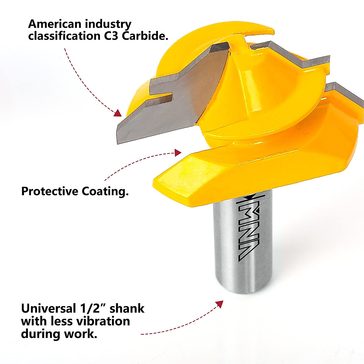 MNA 45 Degree Lock Miter Router Bit 3-Piece Set, for 1/2”, 3/4”, 1” Cutting Height, 1/2 Inch Shank. Easy to Create Lock Miter Joint