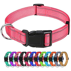 TagME Reflective Nylon Dog Collars, Adjustable Classic Dog Collar with Quick Release Buckle for Puppy, Baby Pink, 3/8" Width