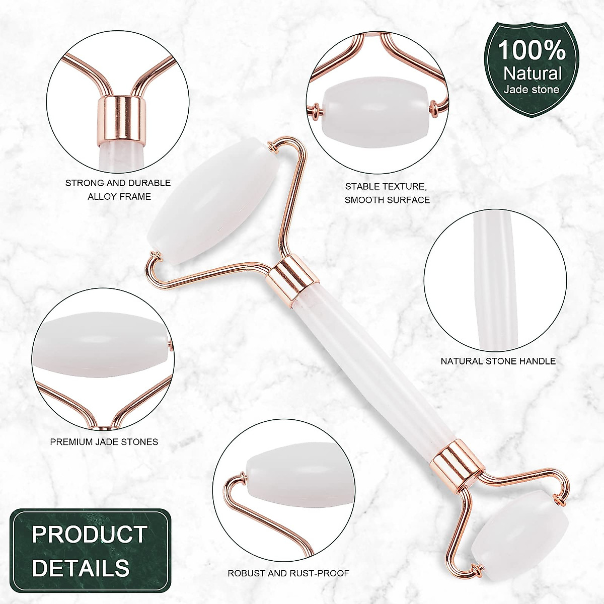 Jade Roller for Face, Facial Roller Massager Skin Care Tool, Gua Sha Facial Tools for Face, Neck, Eyes, Reduce Puffiness of The Skin - White