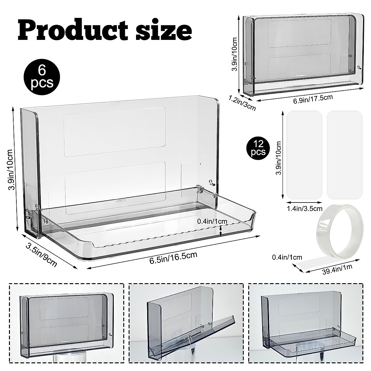 6 Pcs Small Folding Shelf for Wall, Bedside Shelf Floating Shelves for Spaces Foldable Bathroom Shelf Wall Mount Fold Up 90° Wall Shelf for Rv, Bathroom, Bedroom, Office, Living Room, Laundry