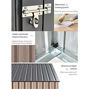 AECOJOY Lean to Storage Shed, 4.2' x 7' Small Metal Side Door Sheds & Outdoor Storage, Outdoor Storage Cabinet for Garden, Backyard, Grey&Light Tan