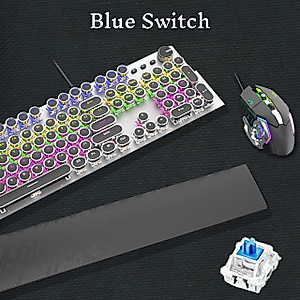 Mechanical Gaming Keyboard with Mouse Combo Multifunctional Mouse Pad 104 Keys White LED Backlit Keyboard with Palm Wrist Typewriter-Style USB Wired Gaming Keyboard for PC Mac Laptop