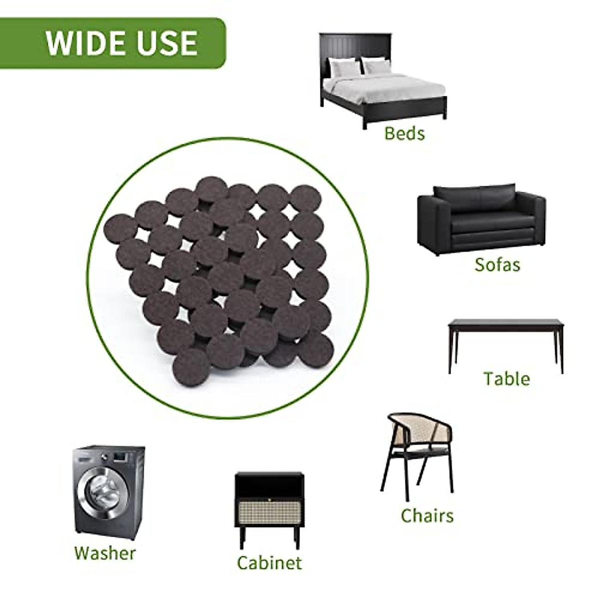 Felt Furniture Pads for Hardwood Floors 48 PCS, Furniture Pads, Floor Protectors for Hardwood Floors, Felt Pads for Furniture, Round, Dark Brown