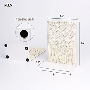 AELS Boho Macrame Bookends with Tassels, Heavy Duty Metal Book Ends, Decorative Unique Bookend Supports for Shelves, Stopper for Books/Movies/CD, Farmhouse Decoration