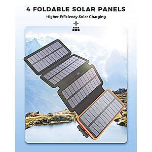 A ADDTOP Solar Charger Power Bank - 25000mAh Portable Solar Phone Charger with 4 Solar Panels & Dual 2.1A USB A Outputs External Battery Pack for Phones Tablets Outdoor Camping