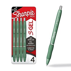 SHARPIE S-Gel, Gel Pens, Drawing Pens, Gel Ink Pens For Journaling, Writing Pens, Coloring Pens, Medium Point Pens (0.7Mm), Green Barrel, Black Ink, 4 Count