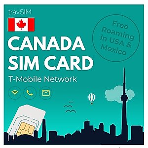 travSIM Canada SIM Card | Uses The T-Mobile Network | 5GB Mobile Data | Free Roaming USA & Mexico | SIM Card for Canada Travel has Unlimited National Calls & Texts | SIM Card Canada 14 Days