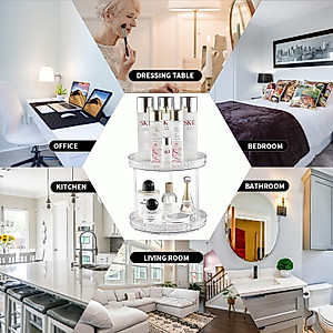 KSDSOAM Makeup Organizer, Rotating Diamond Lazy Susan Cosmetic Storage Organizer, Acrylic Spice Rack for Kitchen Bathroom Dresser (2 Tier)