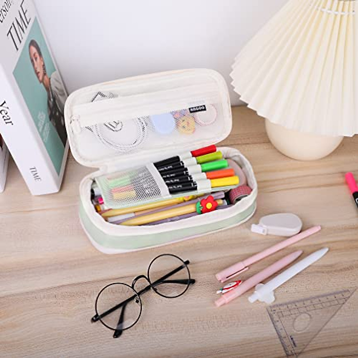 iSuperb Pencil Case Big Capacity Canvas Multifunction 20 Compartment Pen Bag Zipper Stationery Organizer Pouch Square Grid Cosmetic Bag…