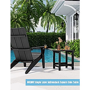 MXIMU Outside Adirondack Square Side Table, Weather Resistant Patio Table, Outdoor End Tables for Backyard, Pool, Indoor Companion, Front Porch (Single Layer, Black)