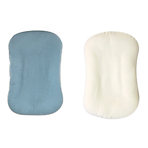 Muslin Baby Lounger Cover, Baby Padded Lounger Cover, Infant Floor Seat Cover, Organic Cotton Removable Slipcover Fits Newborn Lounger for Boys and Girls, Blue and Creamy-White