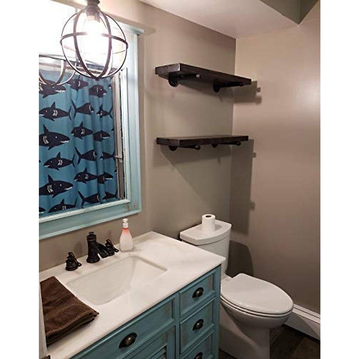 Industrial Black Iron Pipe Shelf Brackets –12 Inch Set of 6, Heavy Duty Rustic Floating Shelf Bracket, Clothing Rack, Coated Finish, Hardware Included