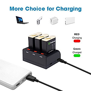 Smatree Batteries Compatible for GoPro Hero 11,Hero 10,Hero 9 Black, 3 Pack 1800mAh Replacement Batteries Fully Compatible with GoPro 11/10/ 9 Original Charger and Battery, USB Quick Charger.