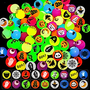 MGparty 90 PCS Halloween Glow in The Dark Bouncy Balls 18 Halloween Theme Designs Bouncing Balls for Kids Girls Boys Halloween Party Favors Supplies Trick or Treating Goodies Bag Gifts Fillers